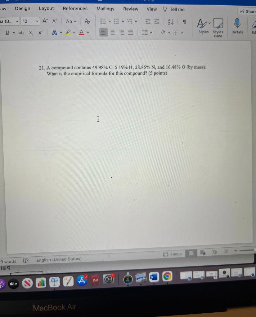Solved aw Design Layout References Mailings Review View Tell | Chegg.com