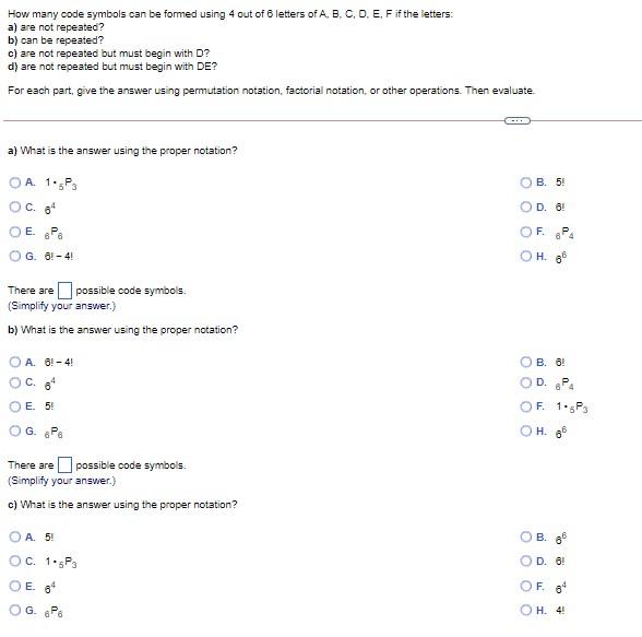 Solved How many code symbols can be formed using 4 out of | Chegg.com