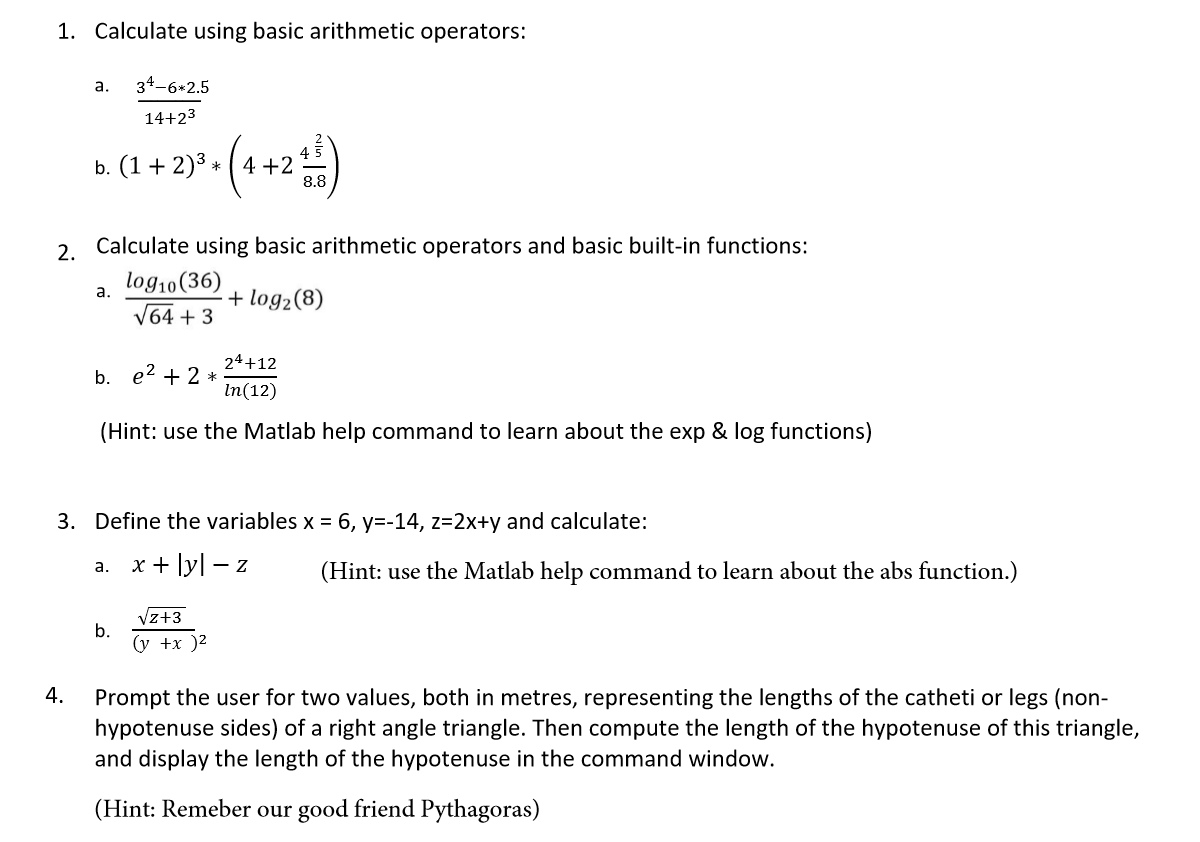 Solved 1. Calculate using basic arithmetic operators: a. | Chegg.com
