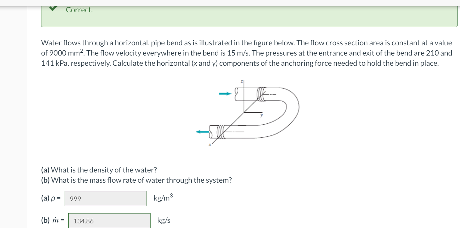 Solved Correct. Water flows through a horizontal, pipe bend | Chegg.com
