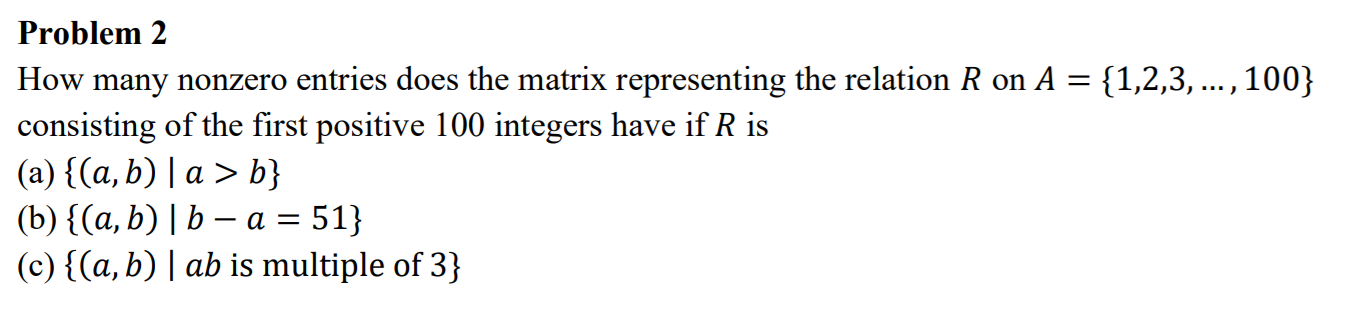 Solved Problem 2 How many nonzero entries does the matrix | Chegg.com