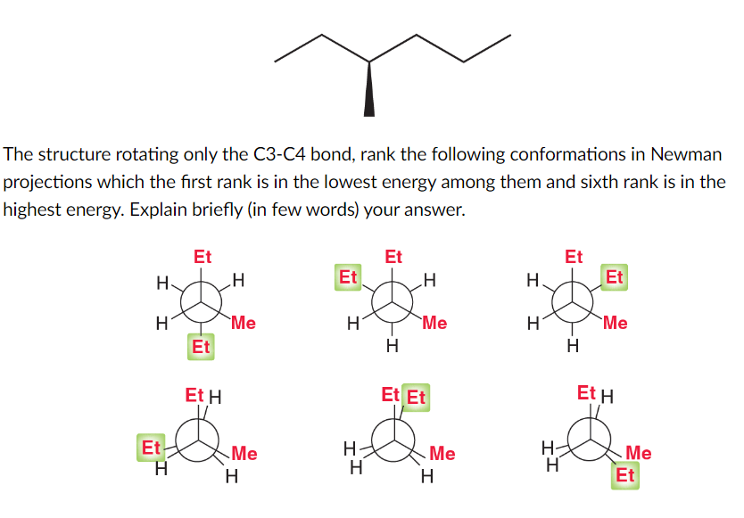 Solved The structure rotating only the C3-C4 bond, rank the | Chegg.com