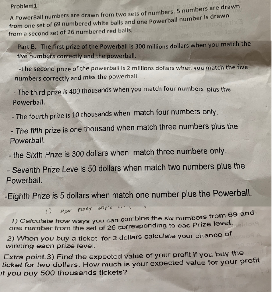 Solved Problem1: A PowerBall numbers are drawn from two sets | Chegg.com