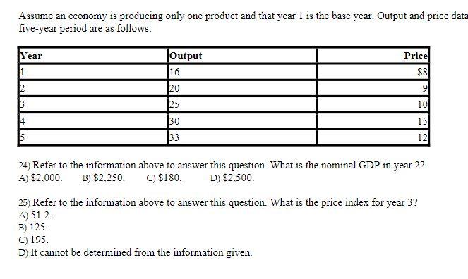 Solved Assume an economy is producing only one product and | Chegg.com