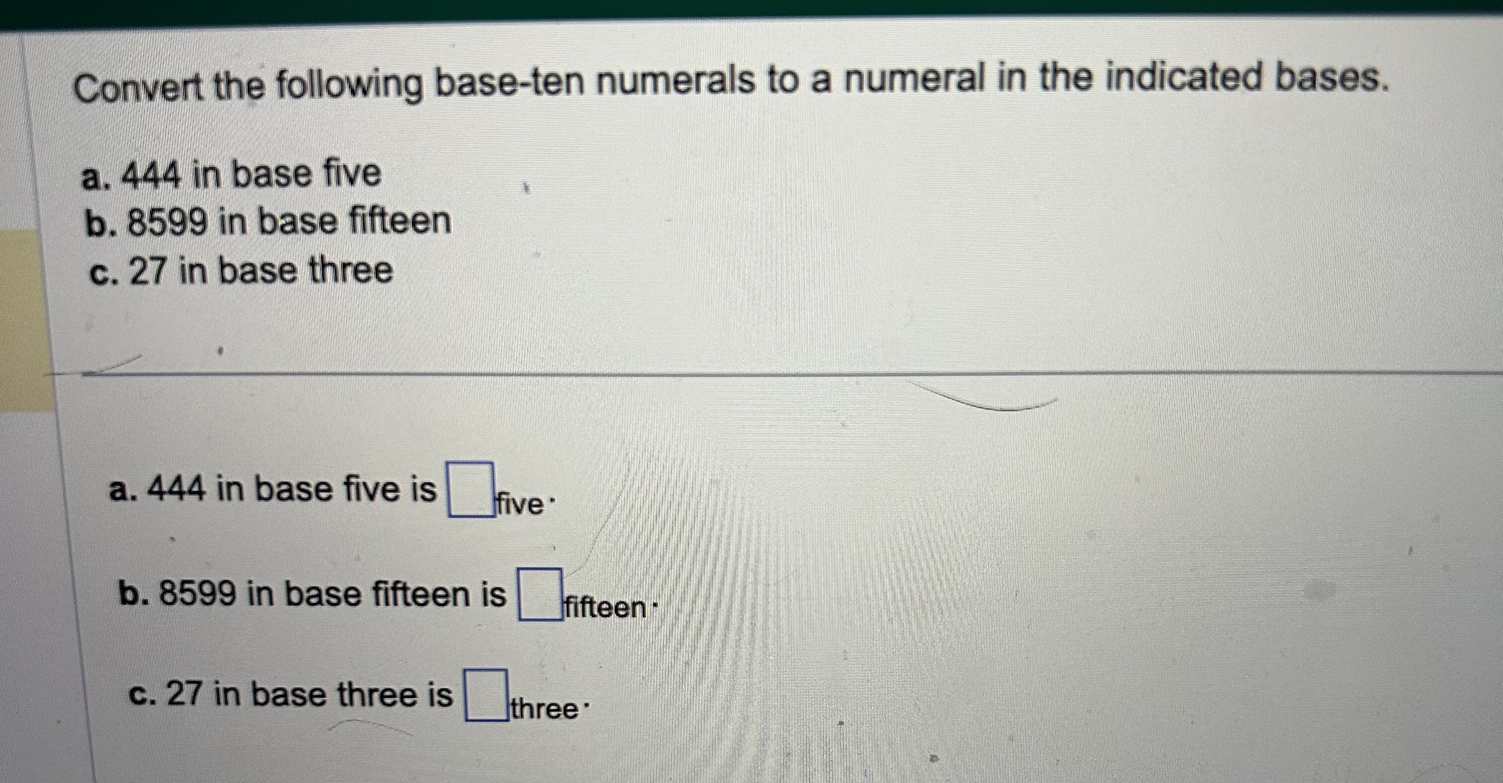 Solved Convert the following base-ten numerals to a numeral | Chegg.com
