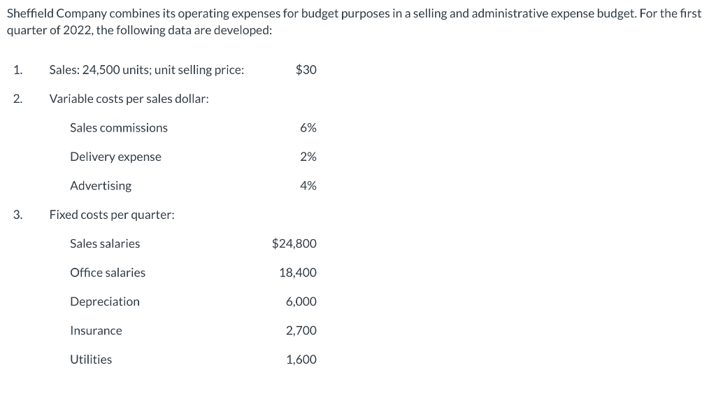 Solved Sheffield Company combines its operating expenses for | Chegg.com