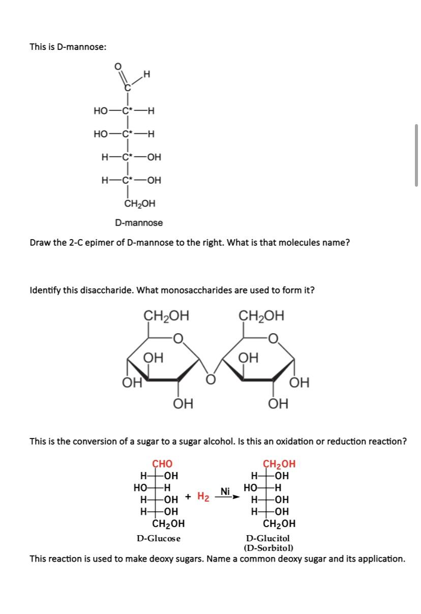 Solved This is D-mannose:Draw the 2-C epimer of D-mannose to | Chegg.com