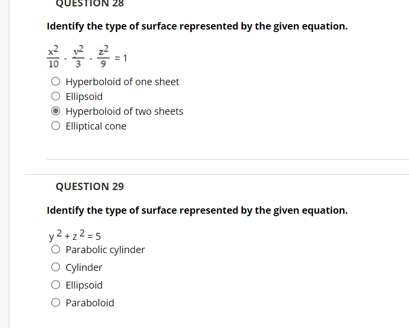 Solved QUESTION 28 Identify the type of surface represented | Chegg.com