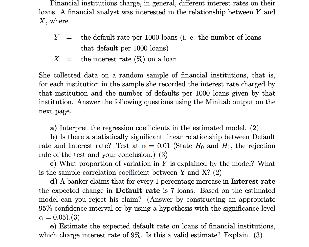 Solved Regression Analysis: DEFAULT RATE versus INTEREST | Chegg.com