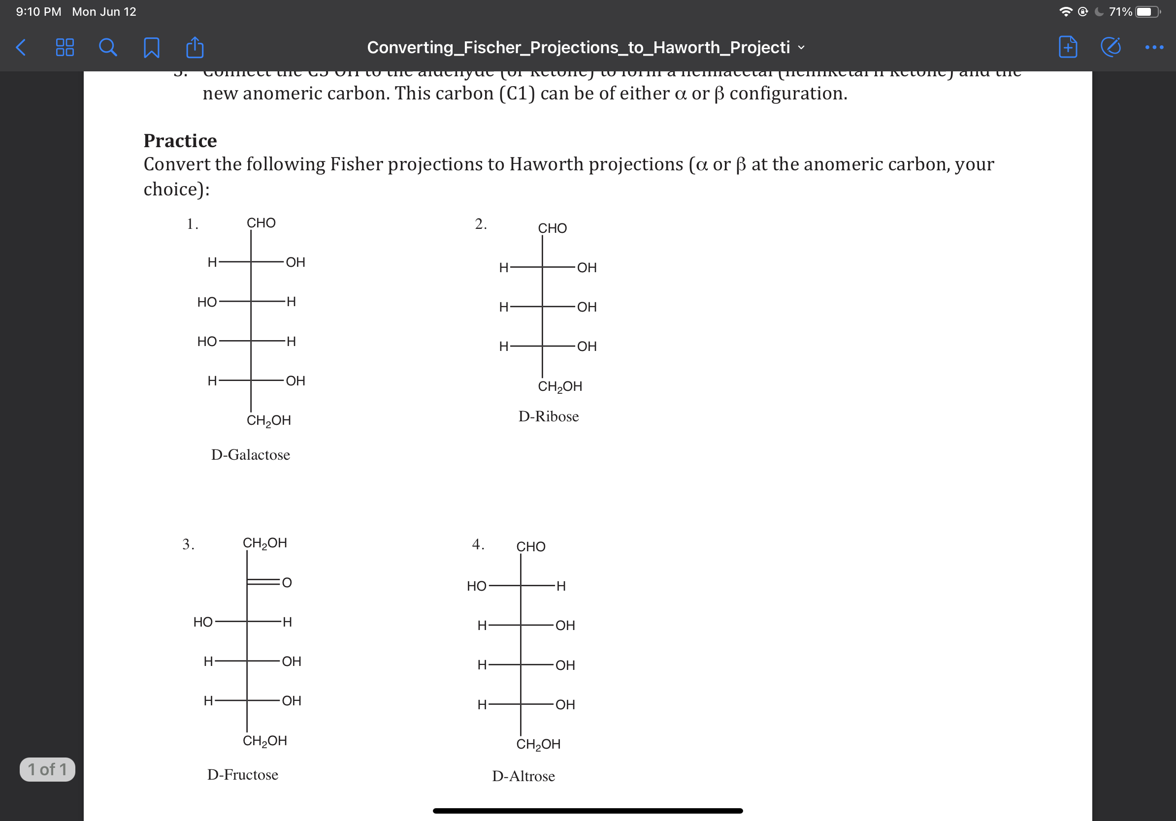 Solved Converting Fisher Projections to Haworth Projections | Chegg.com