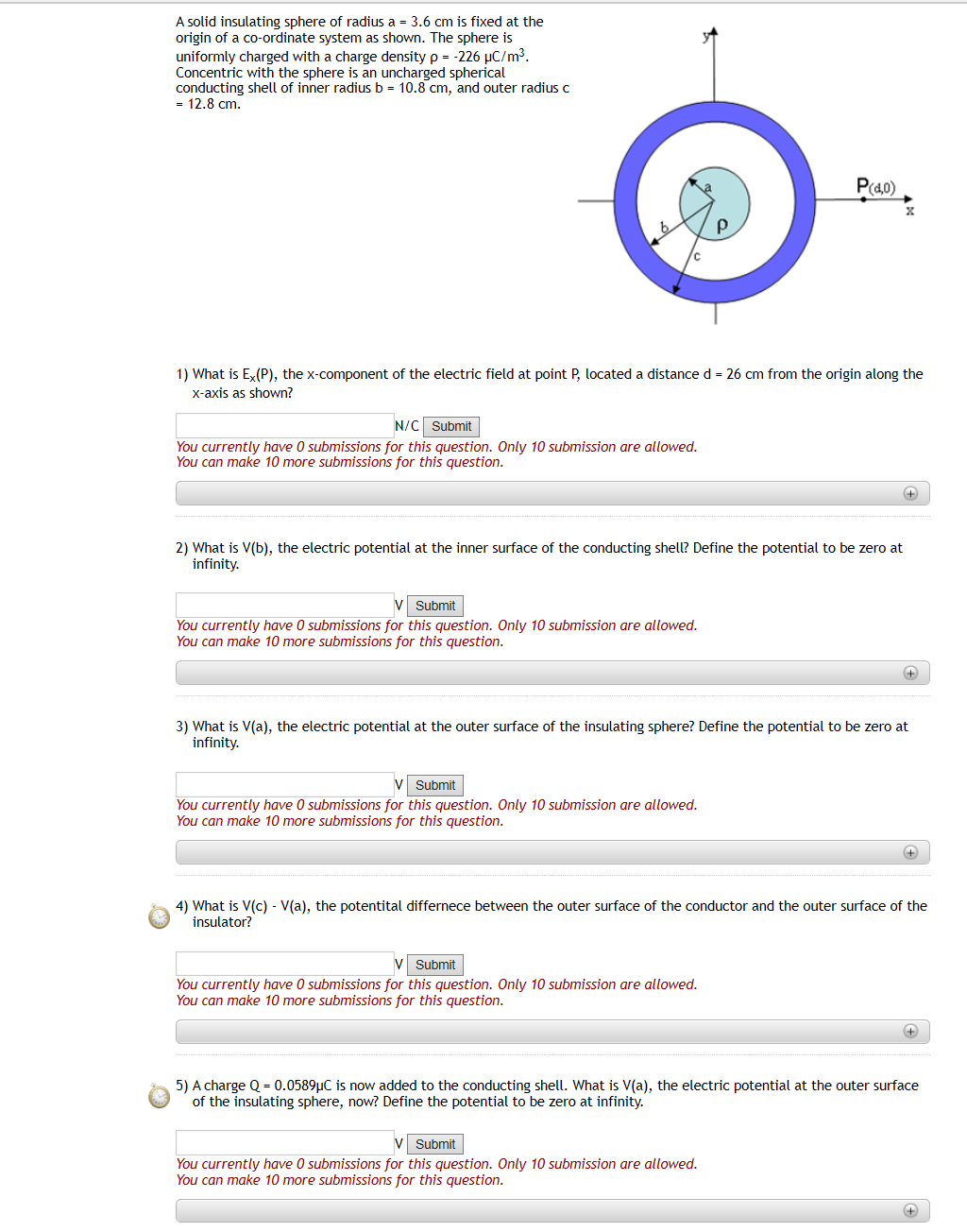 Solved A solid insulating sphere of radius a = 3.6 cm is | Chegg.com