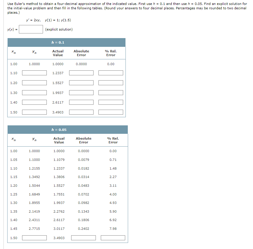 Solved Use Eulers Method To Obtain A Four Decimal 