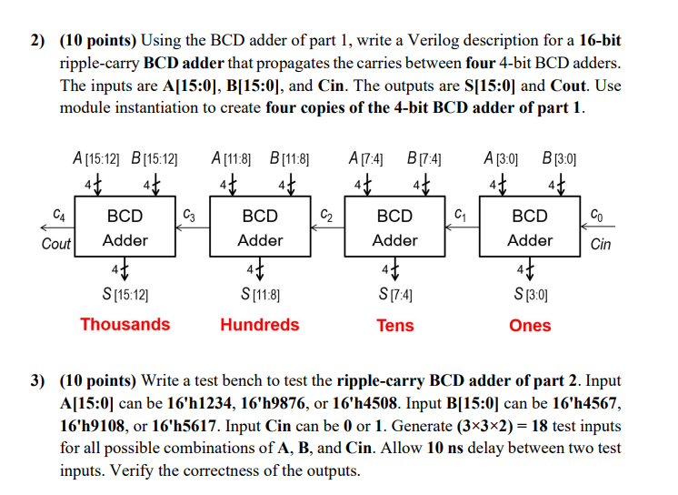 Solved A BCD adder is capable of adding two BCD digits. It | Chegg.com