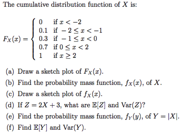 Solved The cumulative distribution function of X is: Fx(2) = | Chegg.com