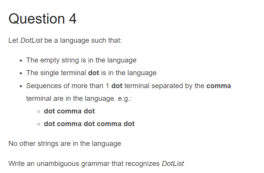 Solved Question 4 Let DotList be a language such that: The | Chegg.com