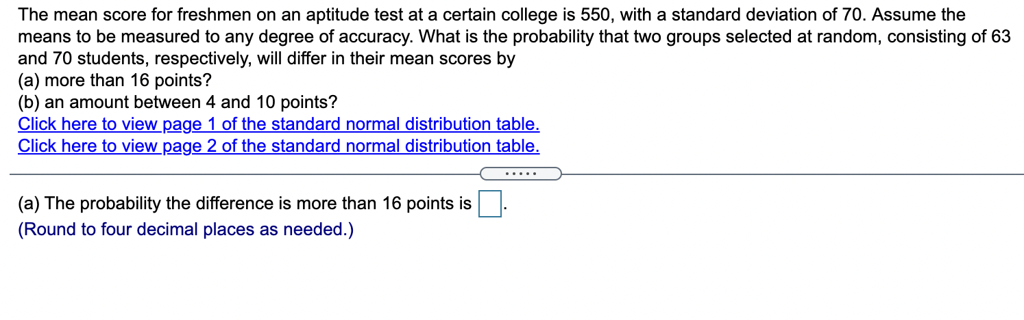 Solved The Mean Score For Freshmen On An Aptitude Test At A Chegg