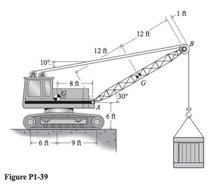 Solved 1-39) The crane and boom shown in Fig. Pl-39 weigh | Chegg.com