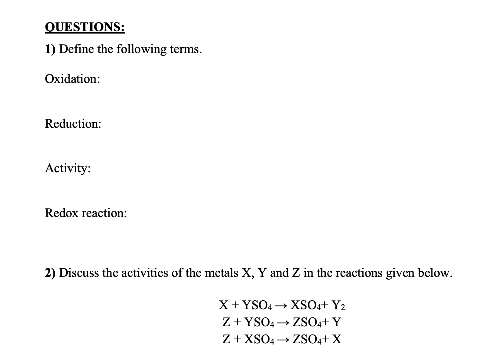 Solved Reduction: Activity: Redox reaction: 2) Discuss the | Chegg.com