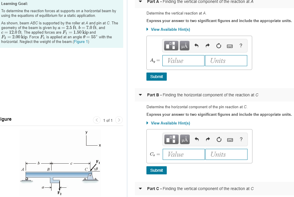 Solved Part A Finding the vertical component of the reaction | Chegg.com