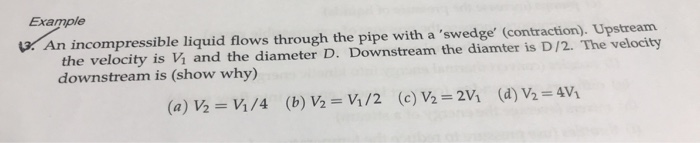 Solved Example V. An incompressible liquid flows through the | Chegg.com