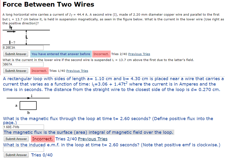 Force Between Two Wires A long horizontal wire | Chegg.com
