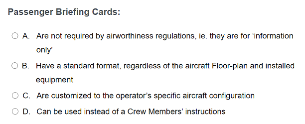 Solved Passenger Briefing Cards: O A. Are not required by | Chegg.com