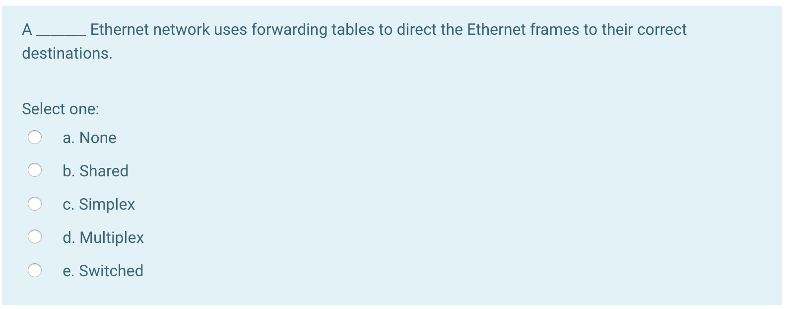 Solved A_ Ethernet network uses forwarding tables to direct | Chegg.com