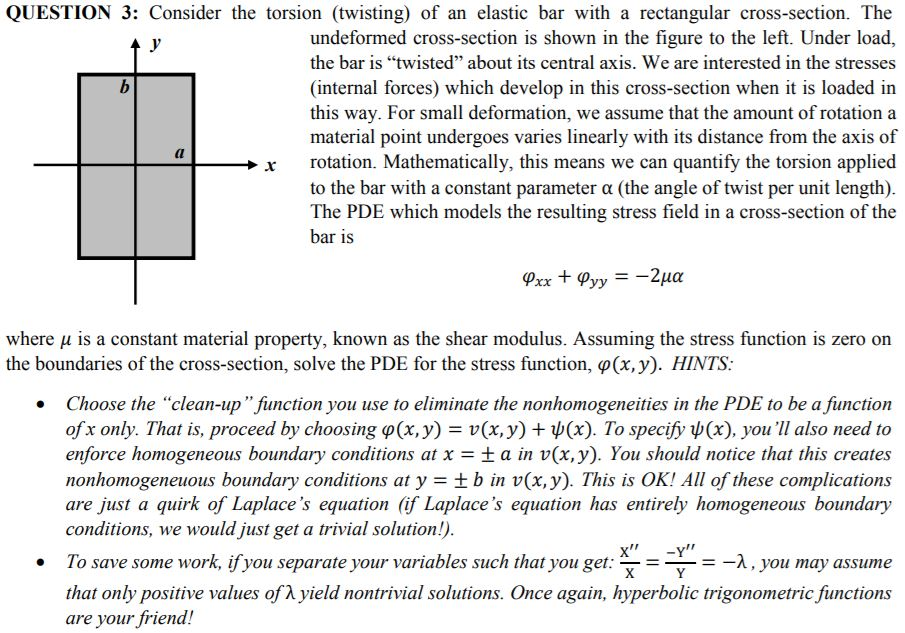 QUESTION 3: Consider the torsion (twisting) of an | Chegg.com