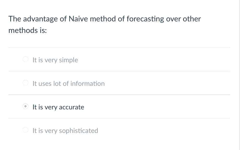 Solved The advantage of Naive method of forecasting over | Chegg.com
