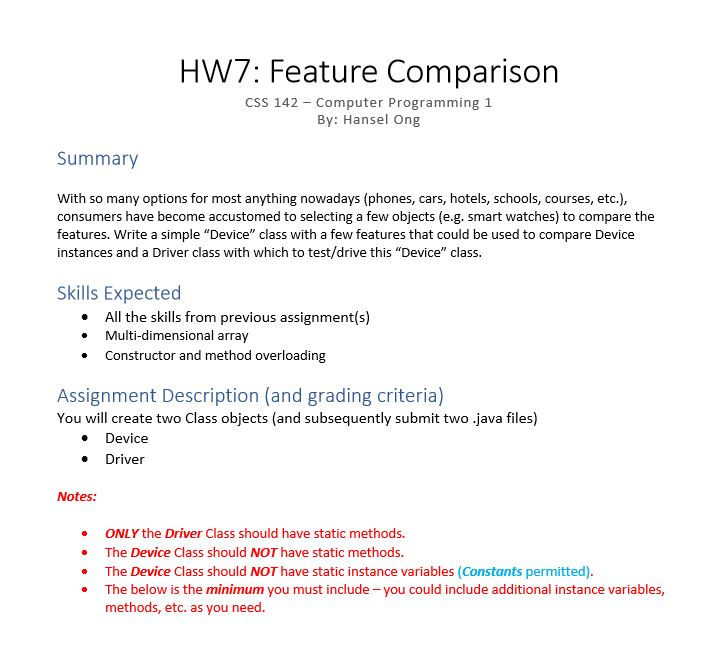 Solved Hw7 Feature Comparison Css 142 Computer Programming 4058
