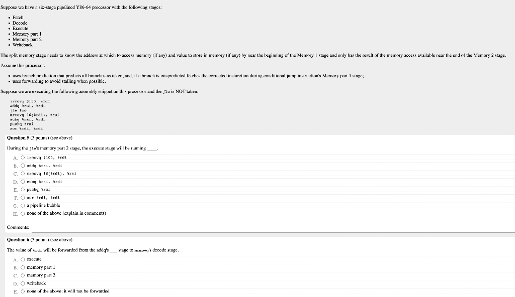 Solved Suppose we bave a six-stage pipelined Y86−64 | Chegg.com