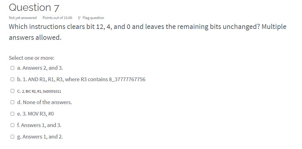 Solved Question 7 Not yet answered Points out of 15.00 P | Chegg.com