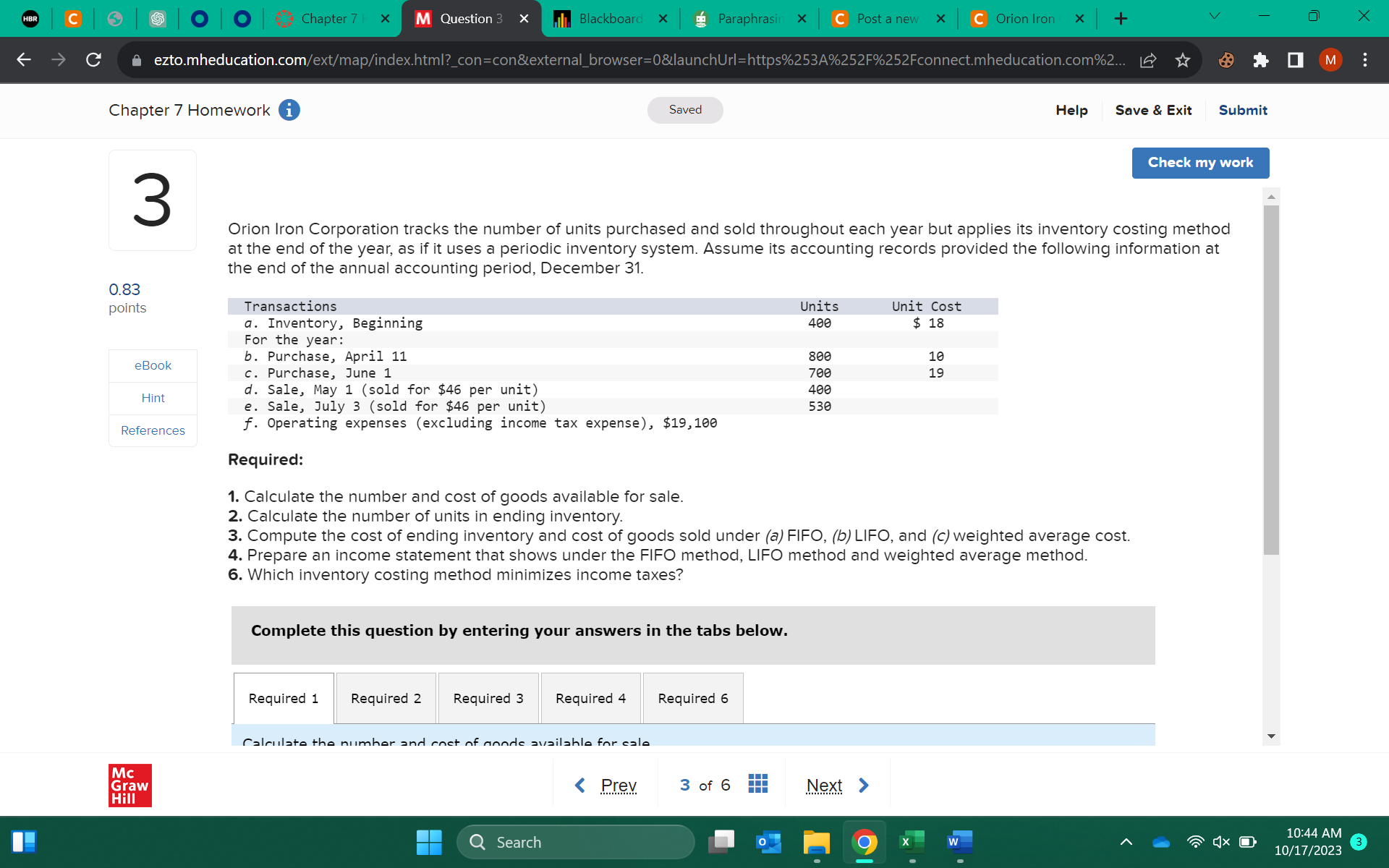Solved Orion Iron Corporation tracks the number of units | Chegg.com