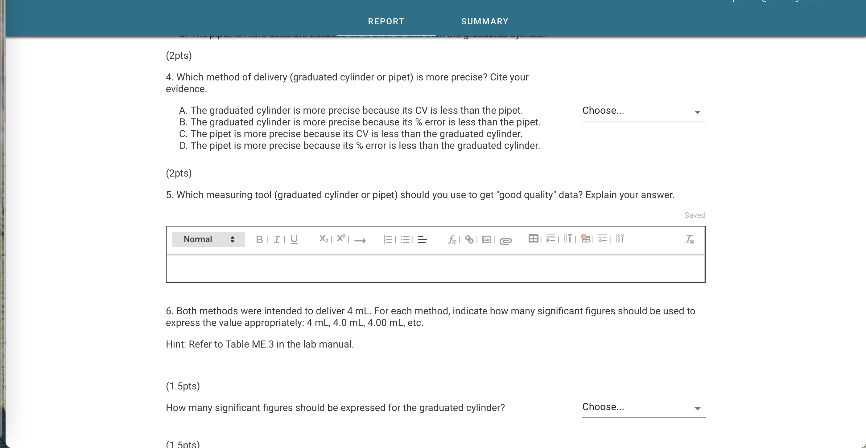 Table view List view Calculations of volume delivered | Chegg.com