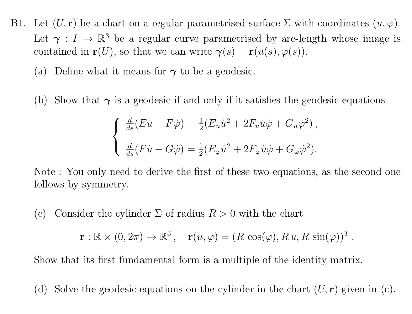 B1. Let (U,r) be a chart on a regular parametrised | Chegg.com