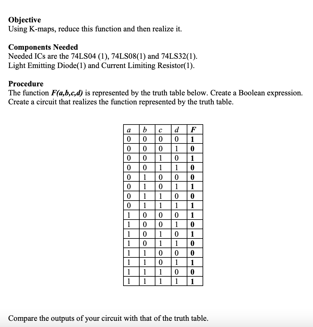Solved Objective Using K-maps, reduce this function and then | Chegg.com