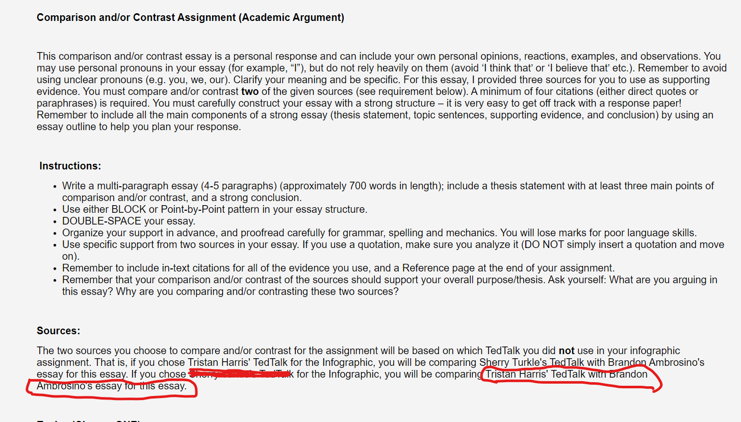 Solved Comparison and/or Contrast Assignment (Academic | Chegg.com