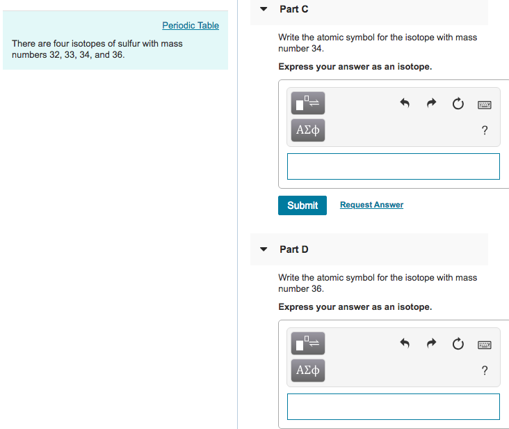 Solved PartC There are four isotopes of sulfur with mass | Chegg.com