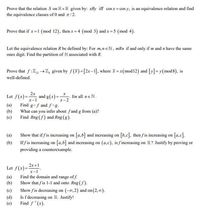 Solved Prove that the relation S on R×R given by: xRy iff | Chegg.com
