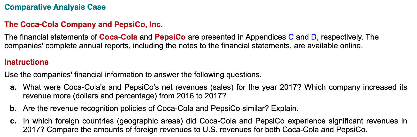 Comparative Analysis Case The Coca-Cola Company and | Chegg.com