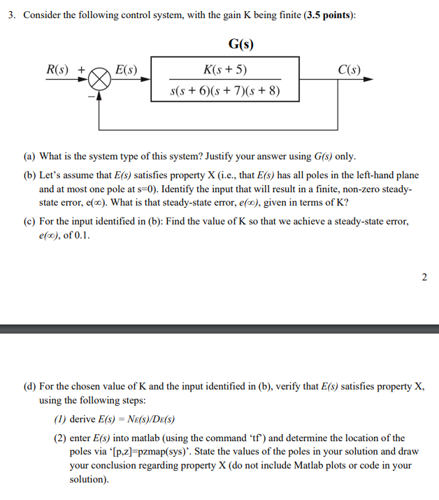 Solved 3. Consider the following control system, with the | Chegg.com