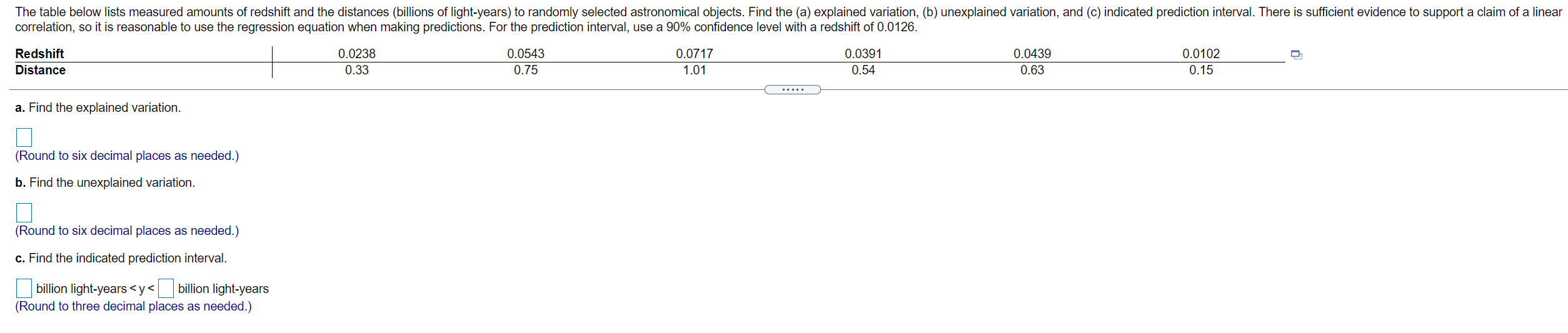 Solved The table below lists measured amounts of redshift | Chegg.com