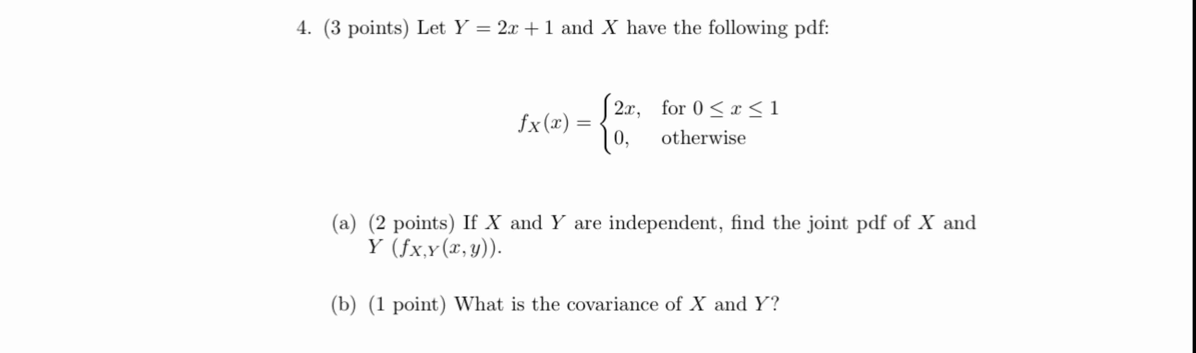 Solved (3 ﻿points) ﻿Let Y=2x+1 ﻿and x ﻿have the following | Chegg.com