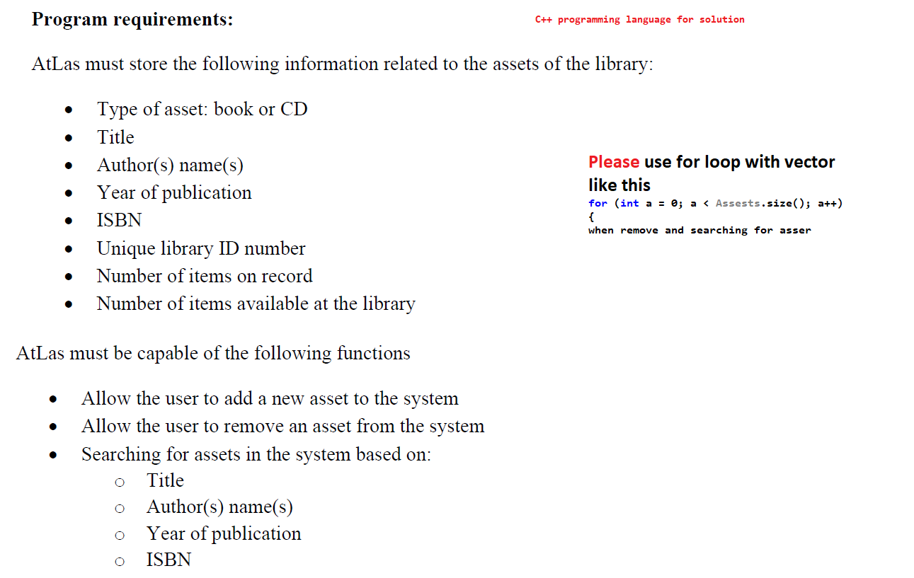 Solved Program requirements: C++ programming language for | Chegg.com