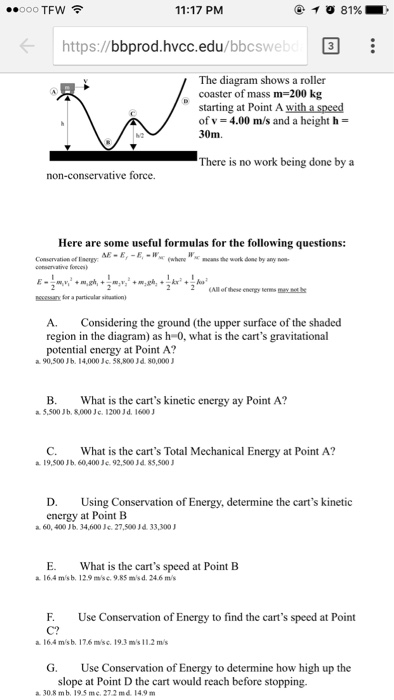 Solved The diagram shows a roller coaster of mass m=200 kg | Chegg.com
