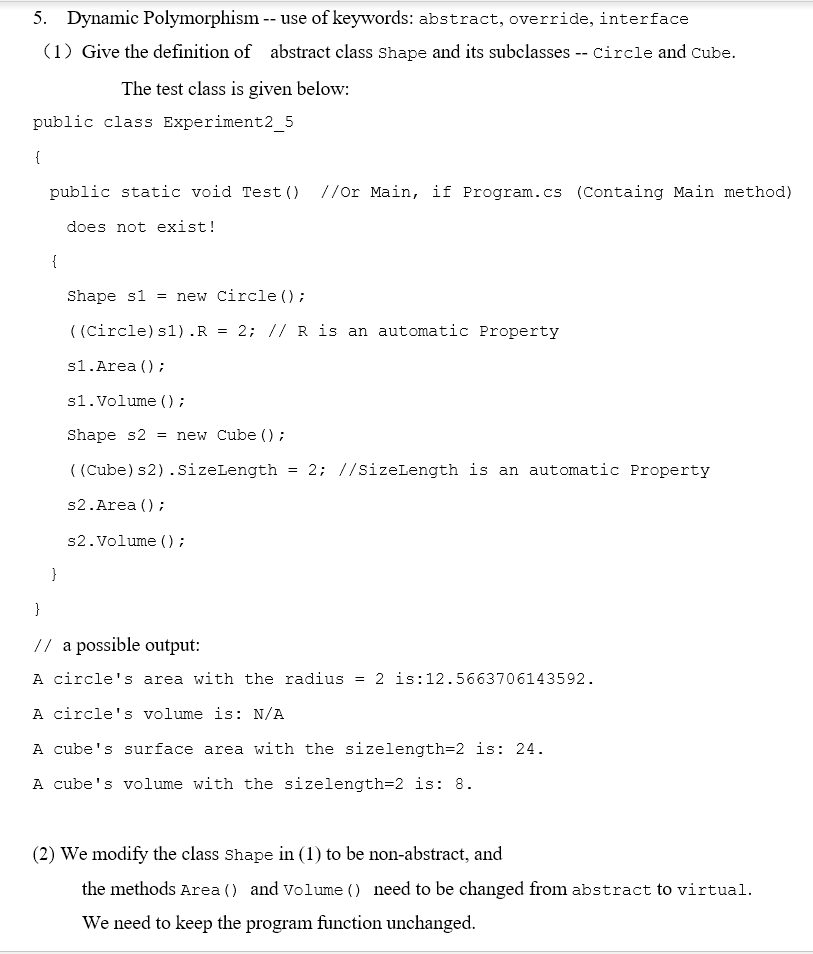 Solved NOTE: I need full code in C# with outputs for | Chegg.com