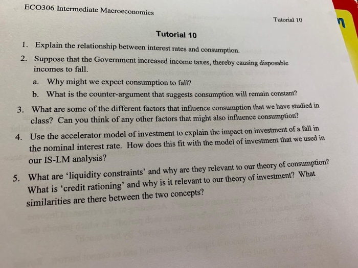 Solved ECO306 Intermediate Macroeconomics Tutorial 10 | Chegg.com