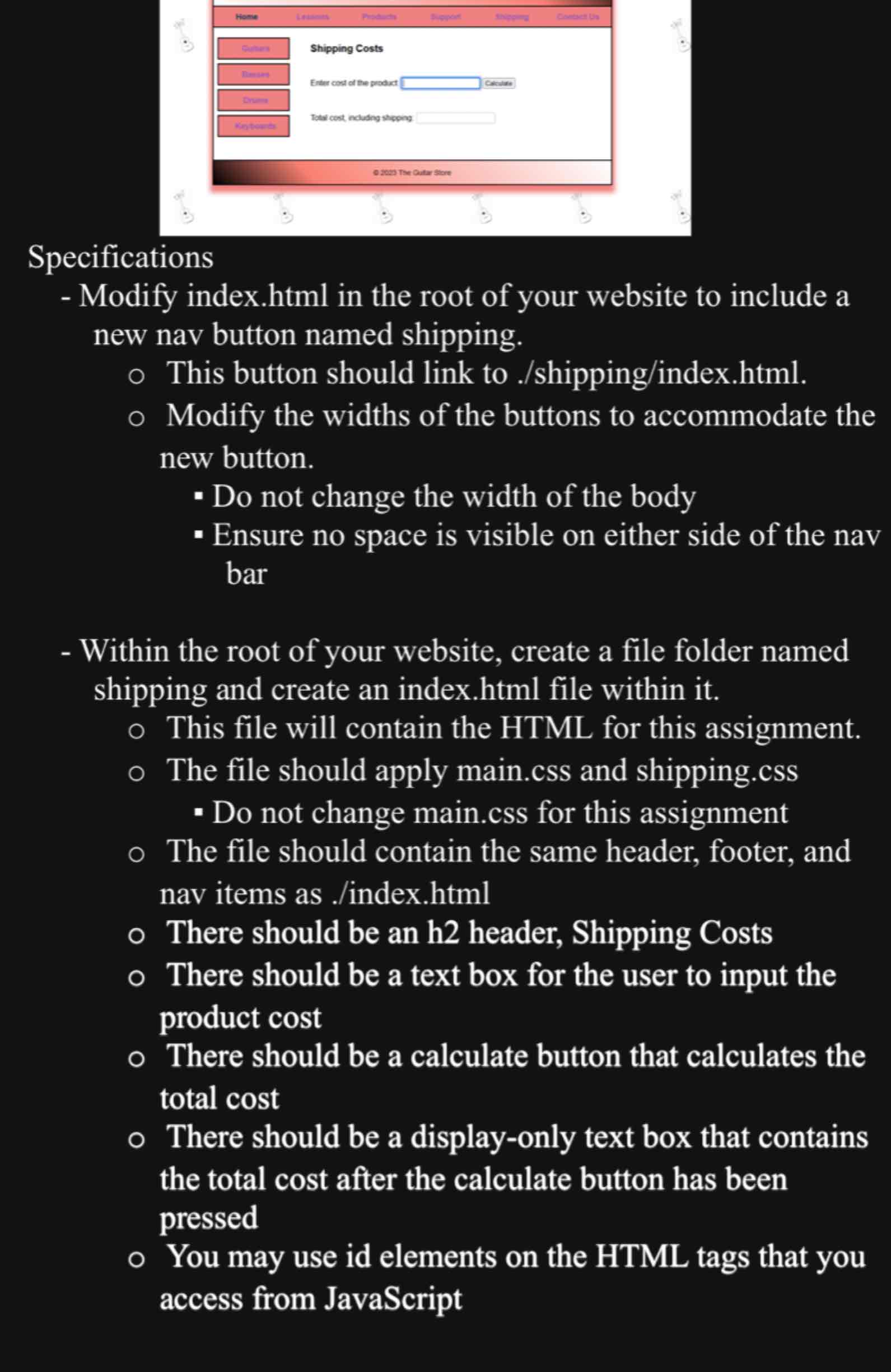 Solved SpecificationsModify index.html in the root of your | Chegg.com