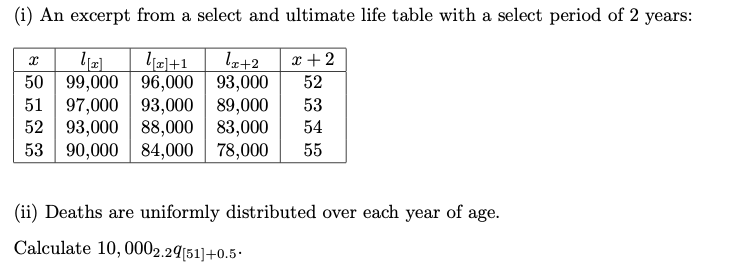 Solved (i) An excerpt from a select and ultimate life table | Chegg.com
