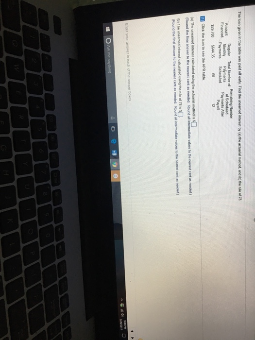 The loan given in the table was paid off early. Find | Chegg.com